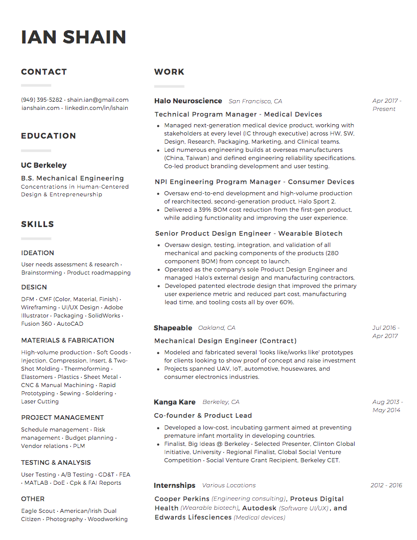 Resume | Ian Shain
